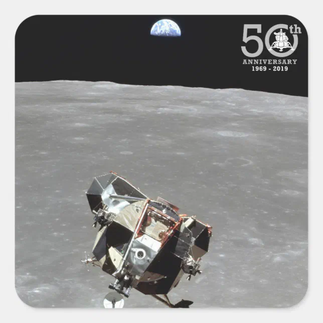 50th Anniversary, Apollo 11 Mission Moon Landing: Square Sticker | Zazzle