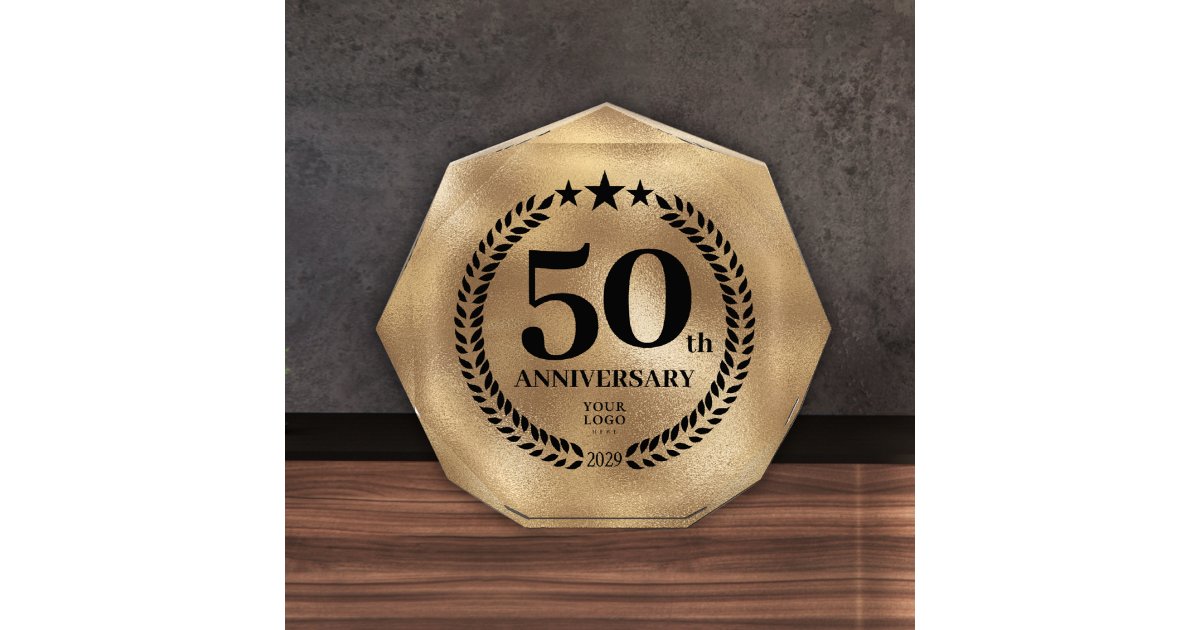 50th Anniversary Business Logo Gold Acrylic Award | Zazzle