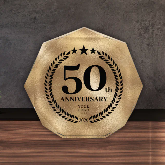 50th Anniversary Business Logo Gold Acrylic Award | Zazzle