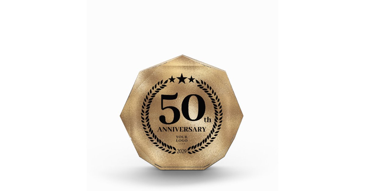 50th Anniversary Business Logo Gold Acrylic Award | Zazzle