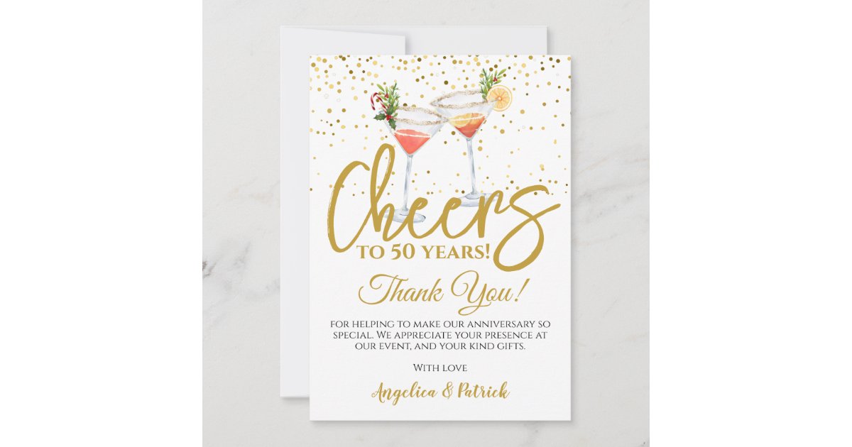 50th Anniversary Cheers Cocktails Thank You Card | Zazzle