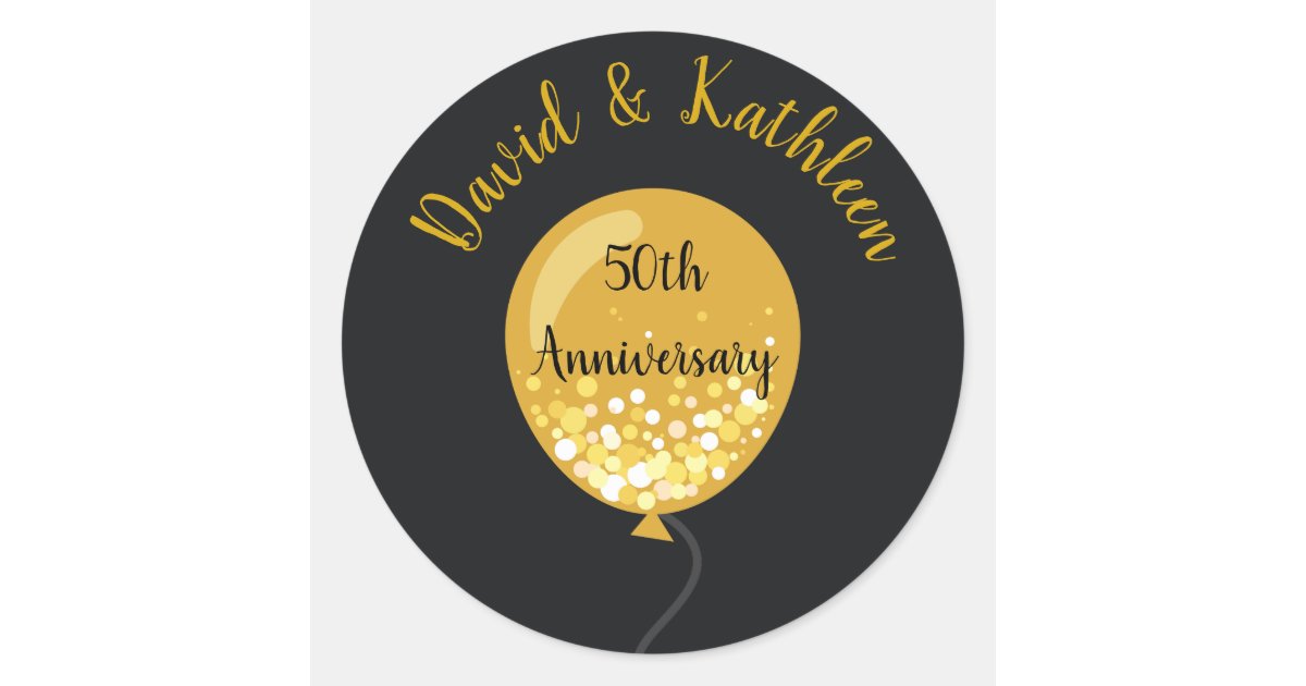 50th Anniversary Gold Balloon Seals Stickers | Zazzle