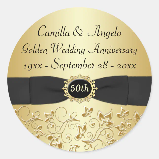 50th Anniversary Gold, Black 1.5" Round Sticker | Zazzle