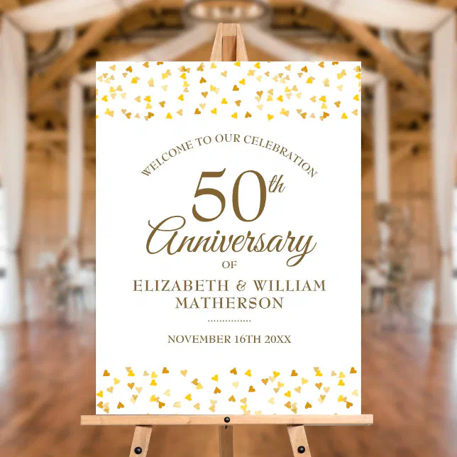 50th Anniversary Gold Hearts Welcome Sign | Zazzle