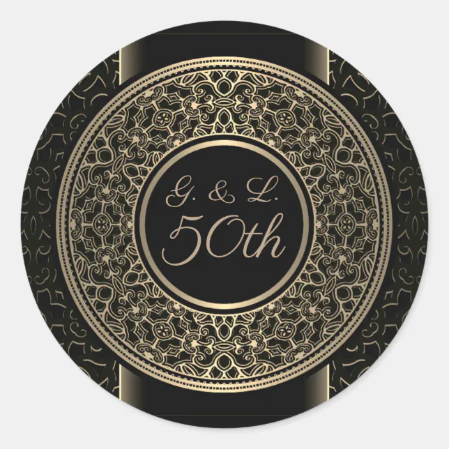 50th Anniversary Gold Medallion Monogrammed Classic Round Sticker | Zazzle
