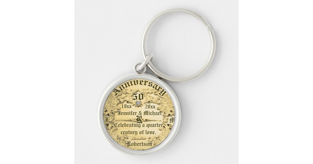 50th Anniversary Gold Monogram Keychain | Zazzle