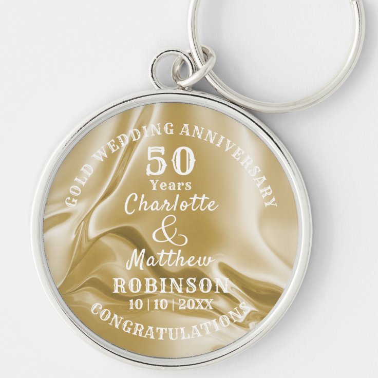 50th Anniversary Gold Wedding Gift Personalized Keychain | Zazzle