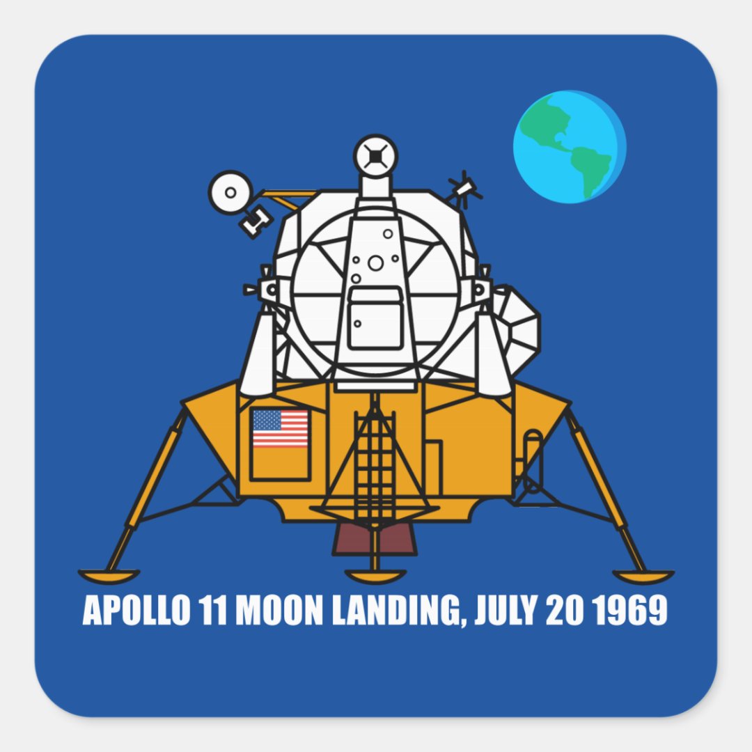 50th Anniversary logo, Apollo 11 Moon Landing: Square Sticker | Zazzle