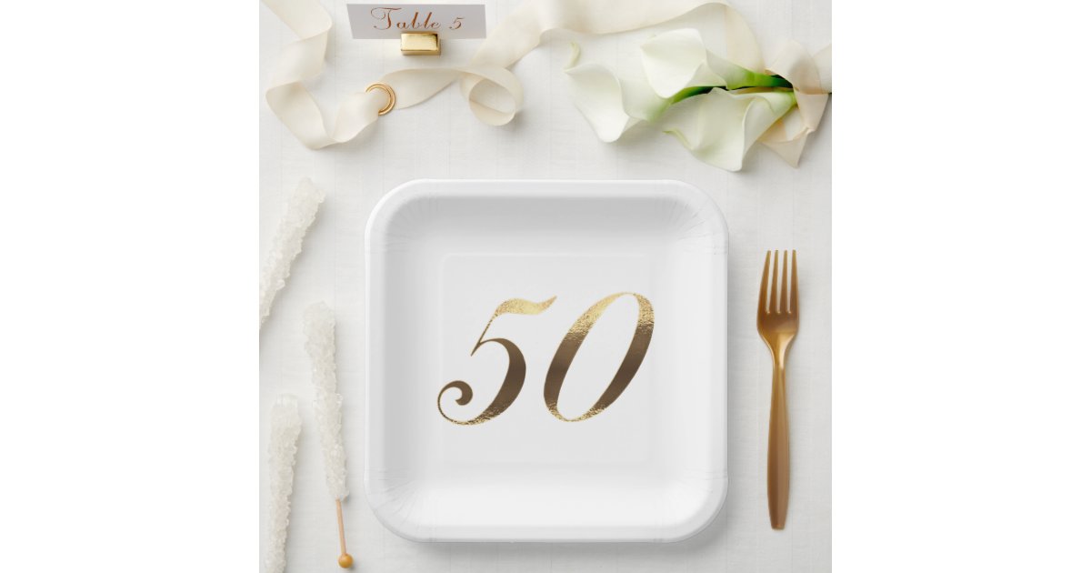 50th Anniversary Party Faux Gold Number 50 Paper Plates | Zazzle