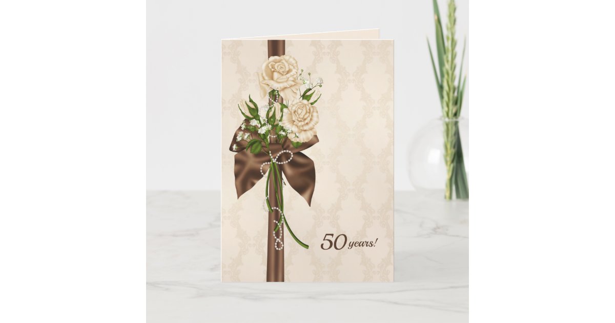 50th anniversary roses on damask card | Zazzle