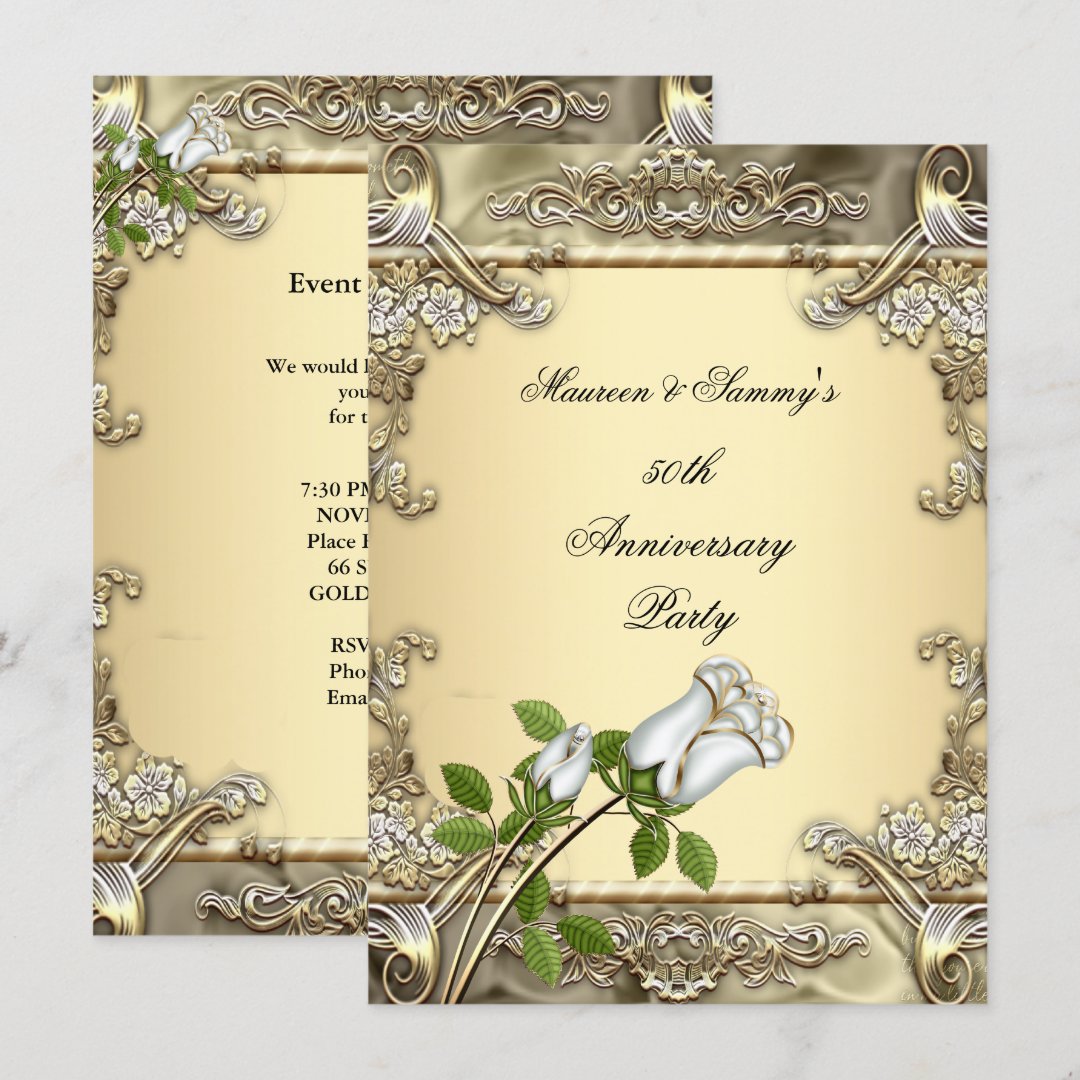 50th Anniversary Wedding Cream Rose Gold Invitation | Zazzle