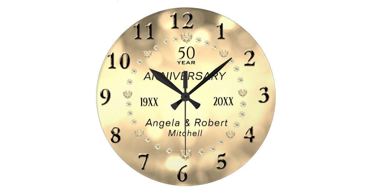 50th Anniversary with Diamonds Large Clock | Zazzle.com