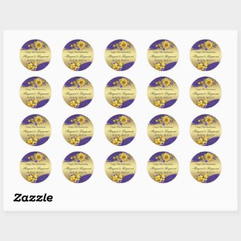 50th Anniversary Yellow Roses Purple Pansies Classic Round Sticker | Zazzle