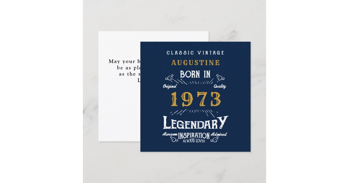 50th Birthday 1973 Retro Blue Gold Card | Zazzle