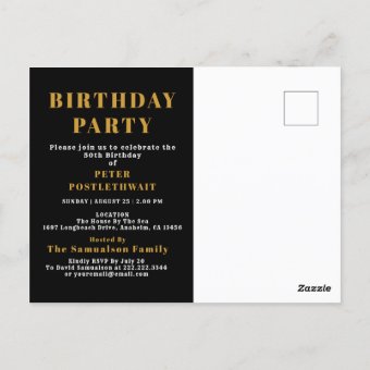 50th Birthday 1974 Black Gold Invitation Postcard | Zazzle