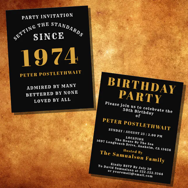 50th Birthday 1974 Black Gold Personalized For Him Flyer | Zazzle