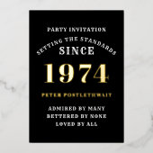 50th Birthday 1974 Black Gold Personalized For Him Foil Invitation | Zazzle