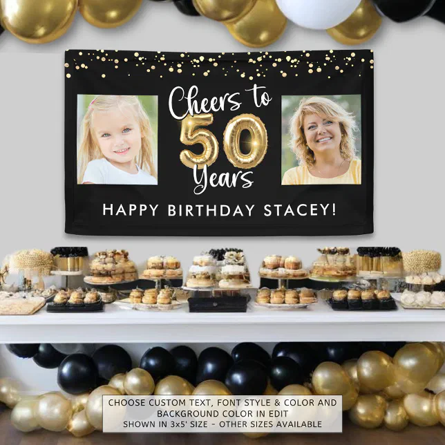 50th Birthday 2 Photos Cheers to 50 Years Banner | Zazzle