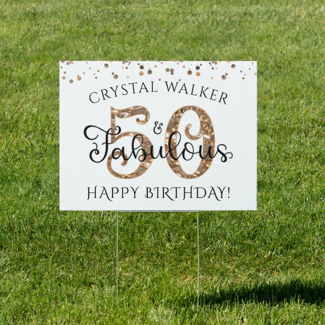50th Birthday 50 AND FABULOUS Black Gold Confetti Sign | Zazzle