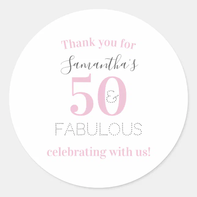 50th Birthday 50 and fabulous Modern Pink Birthday Classic Round ...