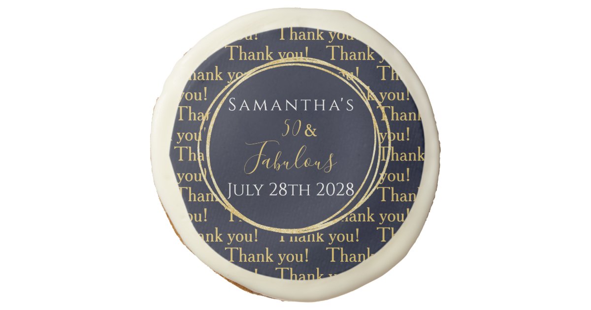 50th Birthday 50 and Fabulous Navy Thank You Sugar Cookie | Zazzle