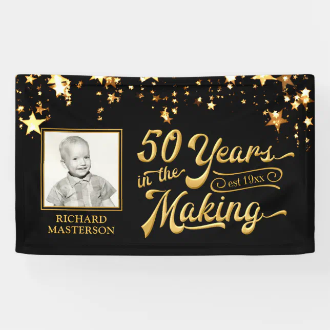 50th Birthday 50 YEARS IN THE MAKING Gold Stars Banner | Zazzle