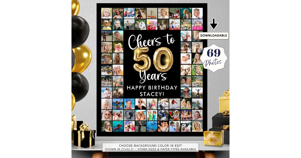 50th Birthday 69 Photo Collage Cheers to 50 Years Poster | Zazzle
