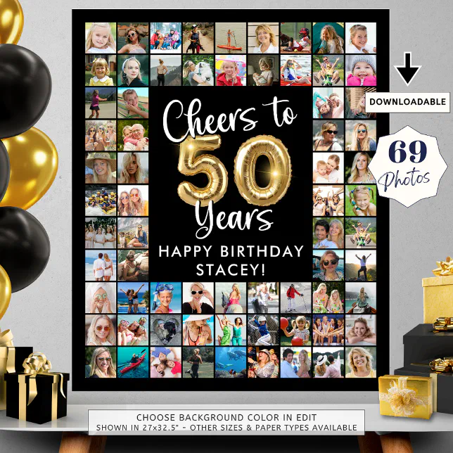 50th Birthday 69 Photo Collage Cheers to 50 Years Poster | Zazzle
