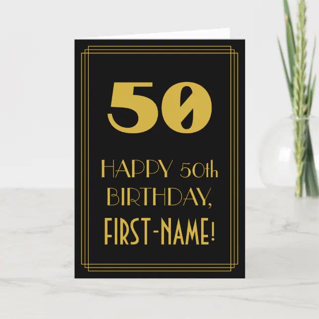 50th Birthday – Art Deco Inspired Look "50" & Name Card | Zazzle