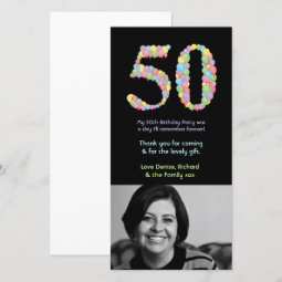 50th Birthday Balloons Thank You Photo Card | Zazzle