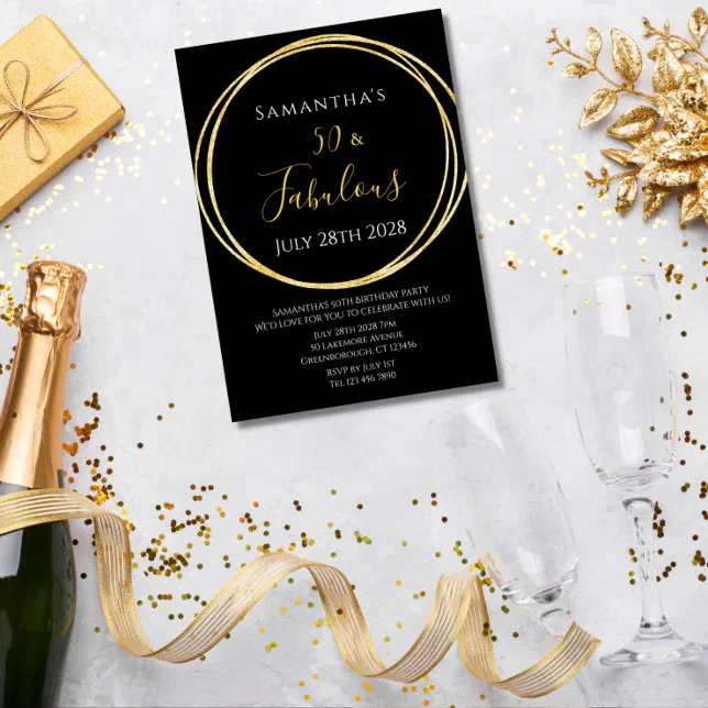 50th Birthday Black Gold Birthday Invitation Zazzle