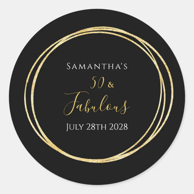 50th Birthday Black Gold Birthday Party Classic Round Sticker Zazzle