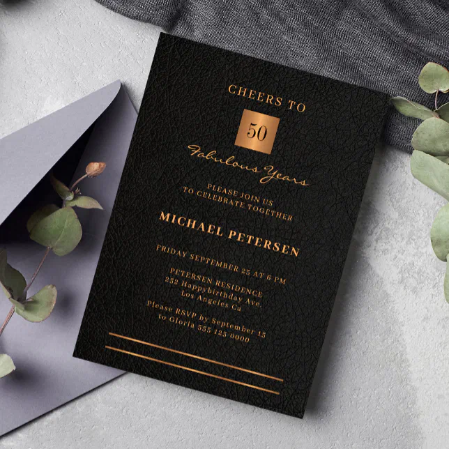 50th birthday black gold elegant party invitation | Zazzle