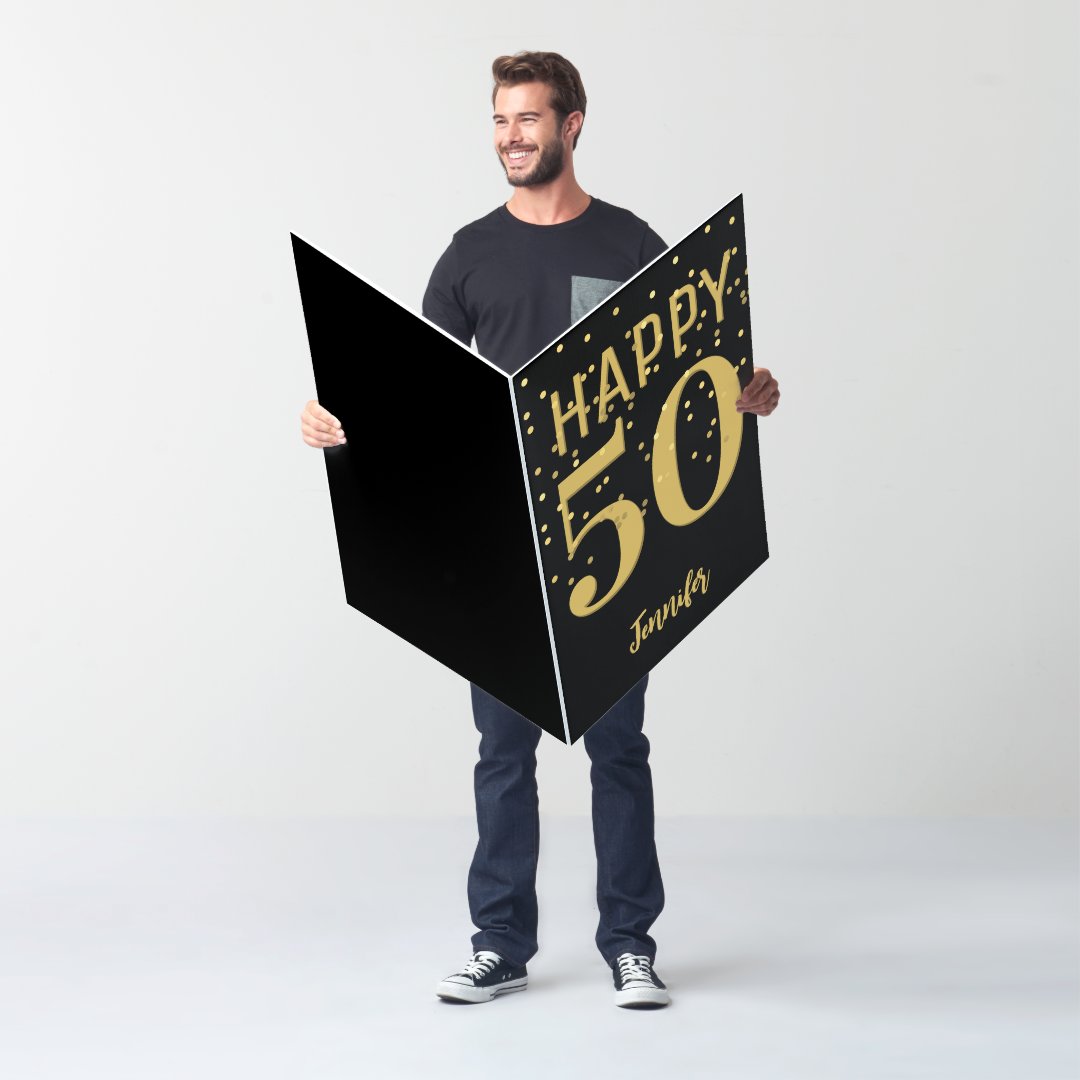 50th Birthday Black Gold Extra Large Jumbo Card | Zazzle