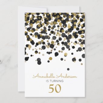 50th Birthday Black Gold Glitter Sparkle Confetti Invitation | Zazzle
