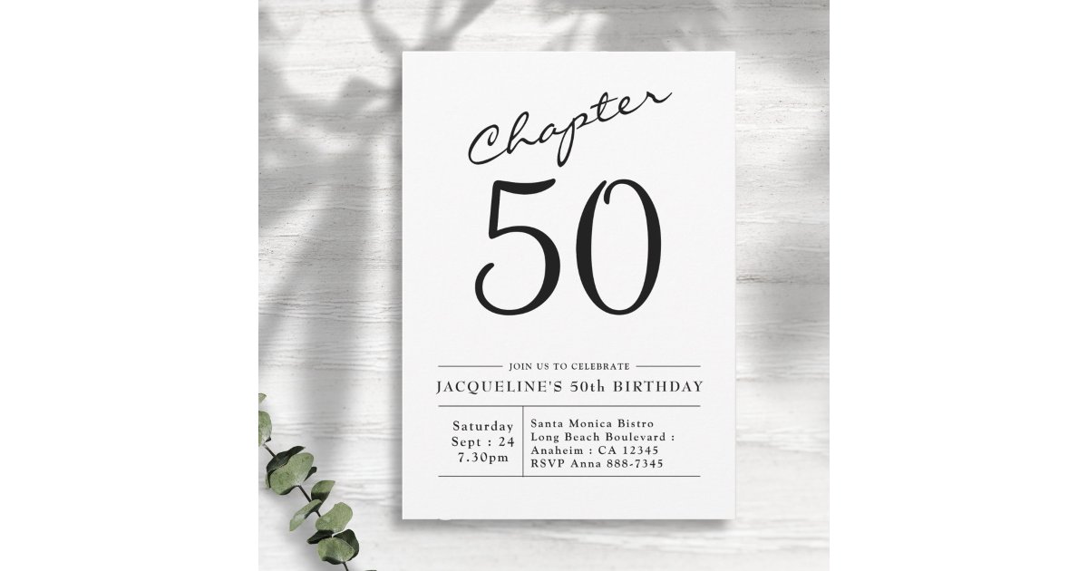 50th Birthday Black White Chapter 50 Invitation | Zazzle