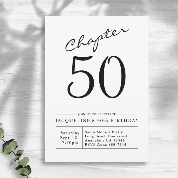 50th Birthday Black White Chapter 50 Invitation | Zazzle