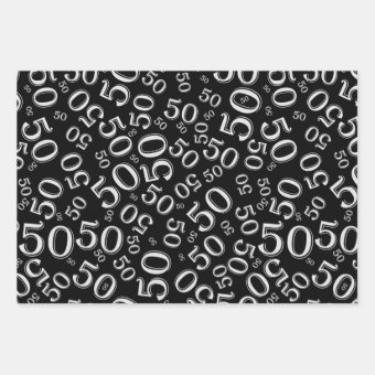 50th Birthday Black & White Number Pattern 50 Wrapping Paper Sheets ...