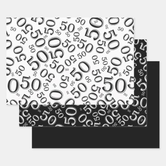 50th Birthday Black & White Number Pattern 50 Wrapping Paper Sheets ...