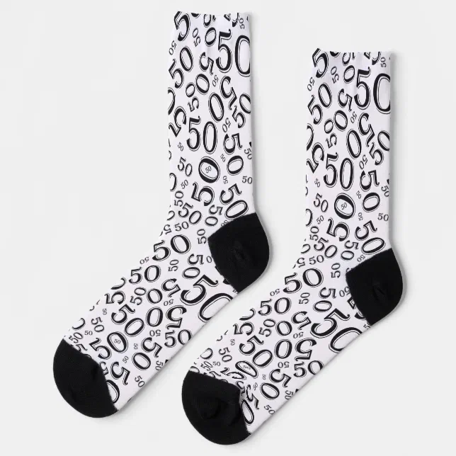 50th Birthday Black/White Number Pattern Socks | Zazzle