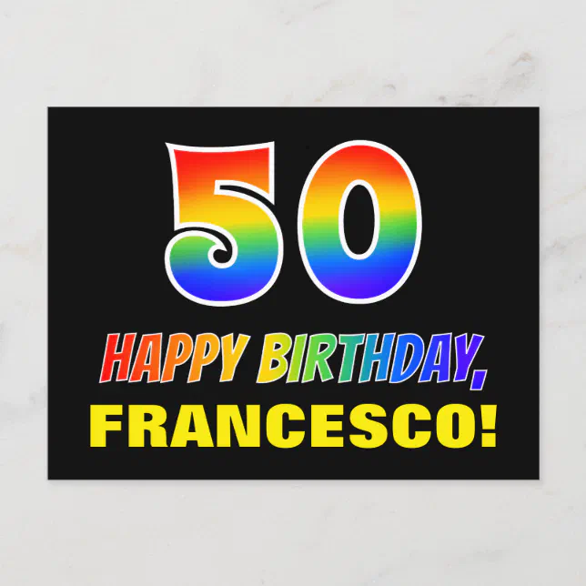 50th Birthday: Bold, Fun, Simple, Rainbow 50 Postcard | Zazzle