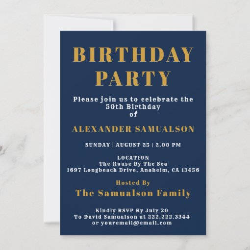 50th Birthday Born 1972 Blue Gold Retro Vintage Invitation | Zazzle