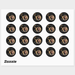 50th Birthday Calligraphy Gold Black Elegant Photo Classic Round ...
