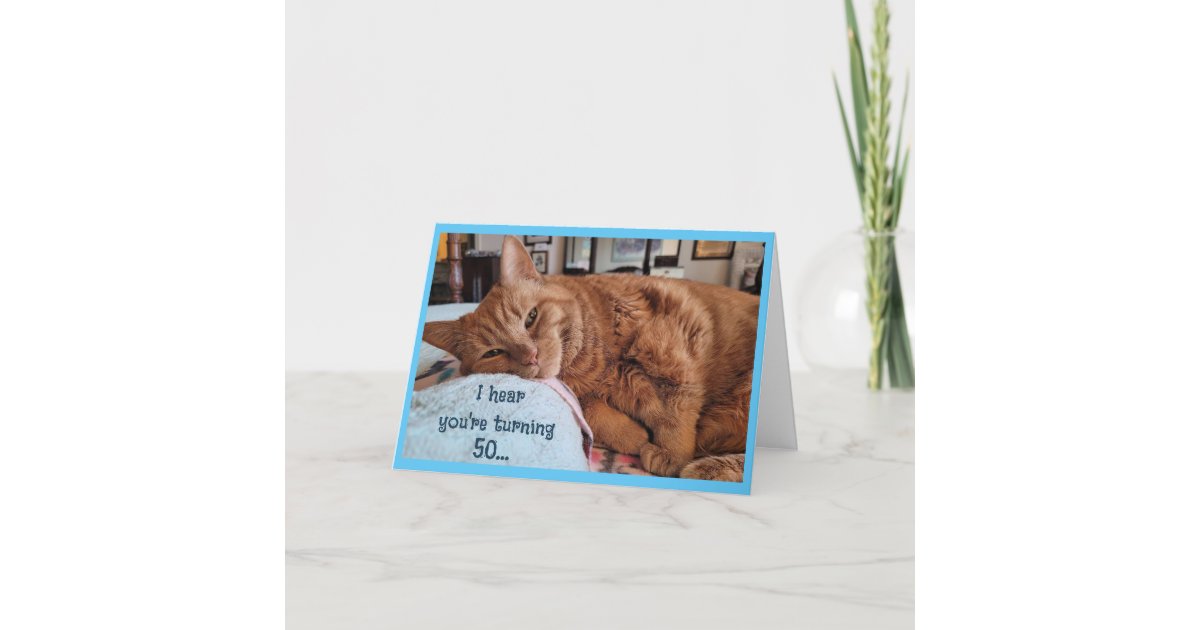 50th Birthday Card with Napping Cat | Zazzle
