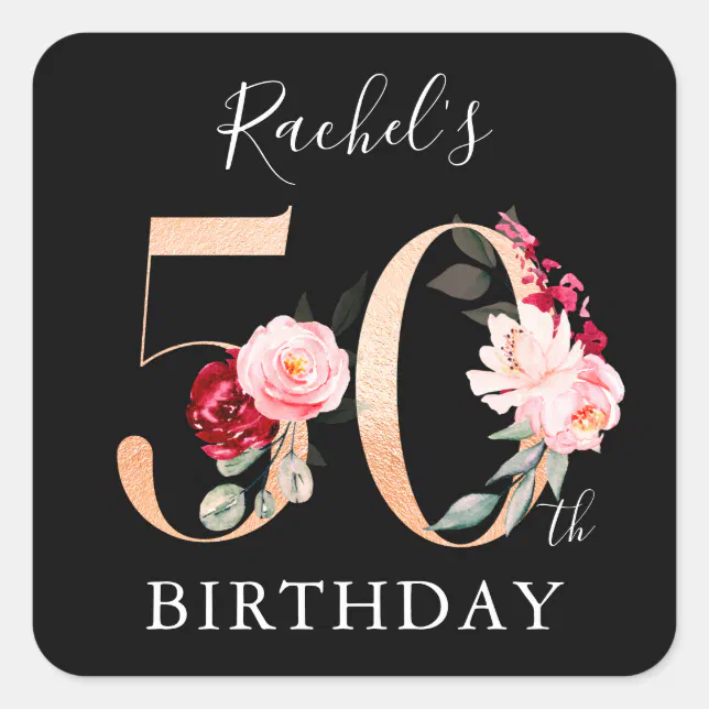 50th Birthday Celebration Gold Script Square Sticker | Zazzle