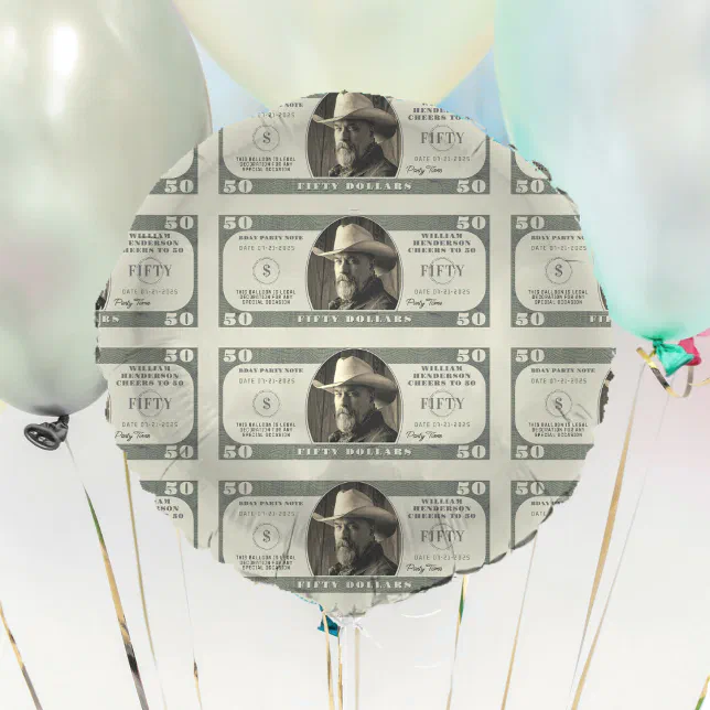50th Birthday Cheers to 50 Dollar Bill Balloon | Zazzle