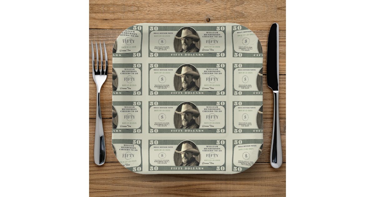 50th Birthday Cheers to 50 Dollar Bill Paper Plates | Zazzle