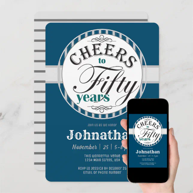 50th Birthday Cheers to Fifty Years Invitation | Zazzle