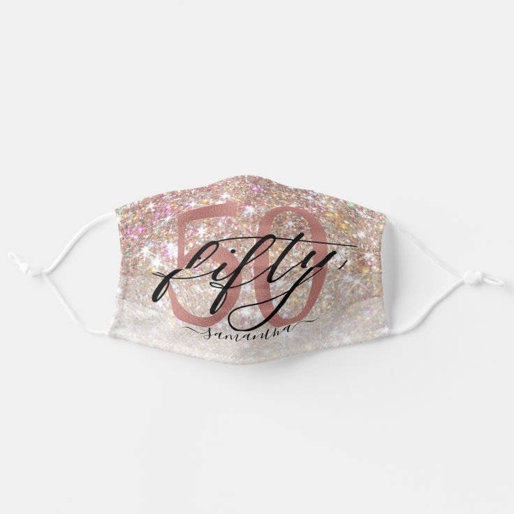 50th Birthday Chic Glitter Ombre Adult Cloth Face Mask | Zazzle