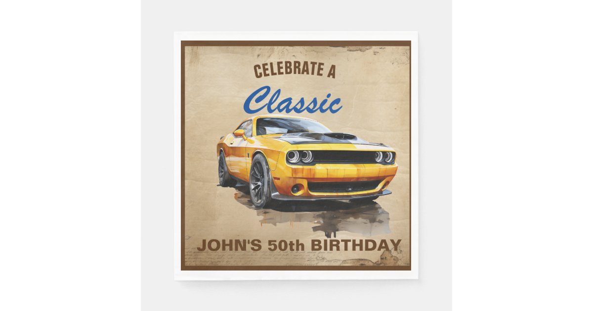 50th Birthday Classic Muscle Car Napkins | Zazzle